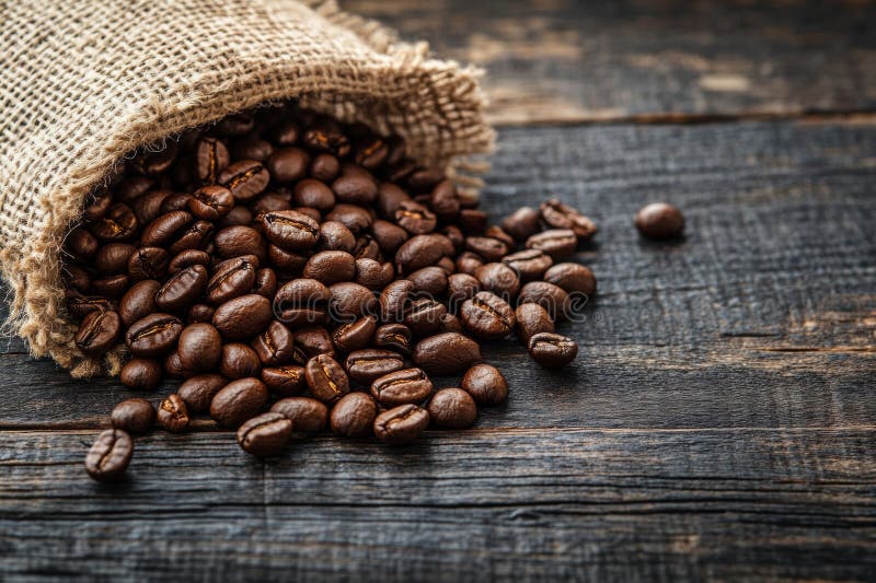 Coffee Bean Display, Coffee Beans Overflowing from a Burlap Sack on a ...