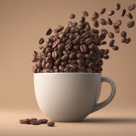 Coffee Beans Overflowing from Cup Stock Photo - Image of color, life ...