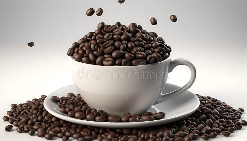 Coffee Beans Overflowing from White Cup with Coffee Beans Falling Stock ...