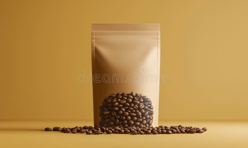 Coffee Beans Packaging Scattered Yellow Background Stock Photos - Free ...