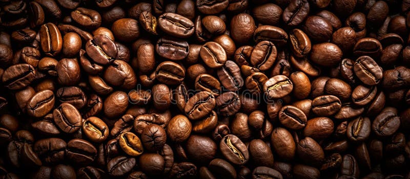 Coffee Beans. Panoramic Horizontal Background of Roasted Aromatic ...