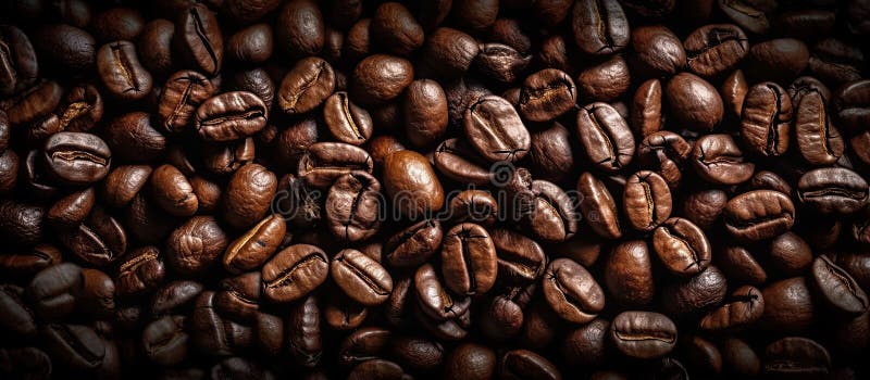 Coffee Beans. Panoramic Horizontal Background of Roasted Coffee Beans ...