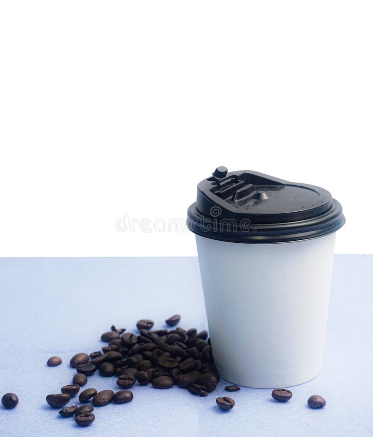 Coffee Beans and Paper Coffee Cups on White Background Stock Photo ...