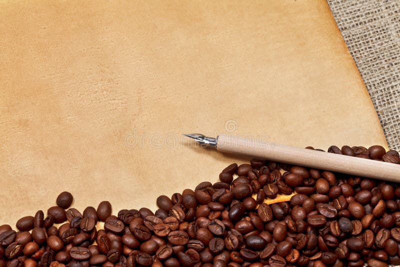 Coffee Beans, Parchment and Pen Stock Photo - Image of brown, paper ...