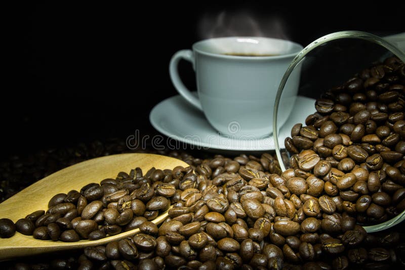 Coffee beans,coffee cup. stock photo. Image of backdrop - 111242914