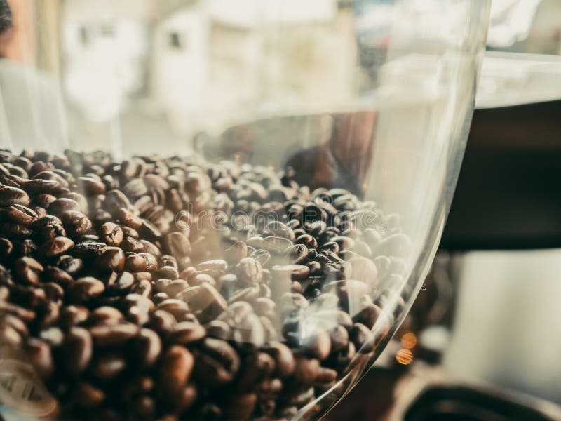 Coffee Beans in Plastic Container. Stock Image - Image of aroma ...