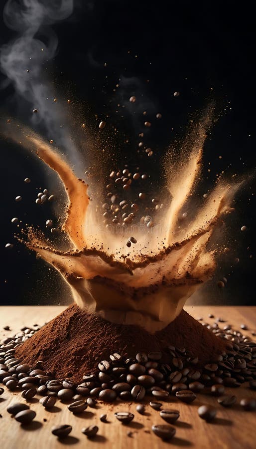 Coffee Beans and Powder Exploding with Aroma in Dramatic Still Life ...
