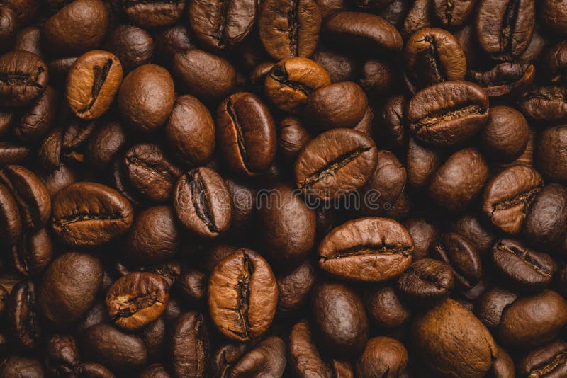 Coffee Beans Roasted Full Frame Background Close Up Macro Dark Brown ...