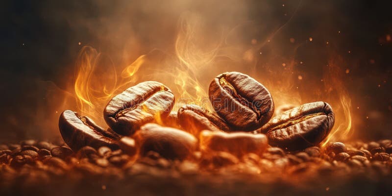 Coffee Beans Roasting Over a Vibrant Fire Creating an Aromatic ...