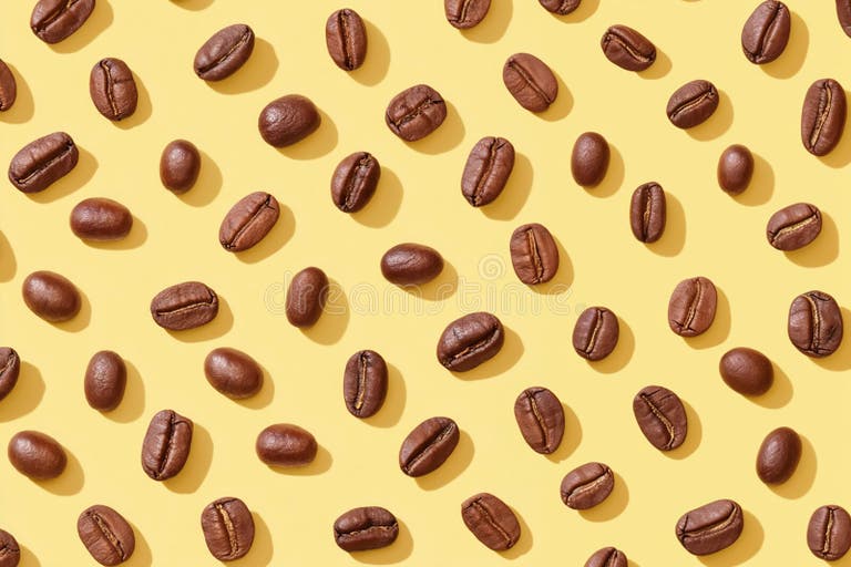 Coffee Beans Scattered on a Bright Yellow Background Create an Engaging ...