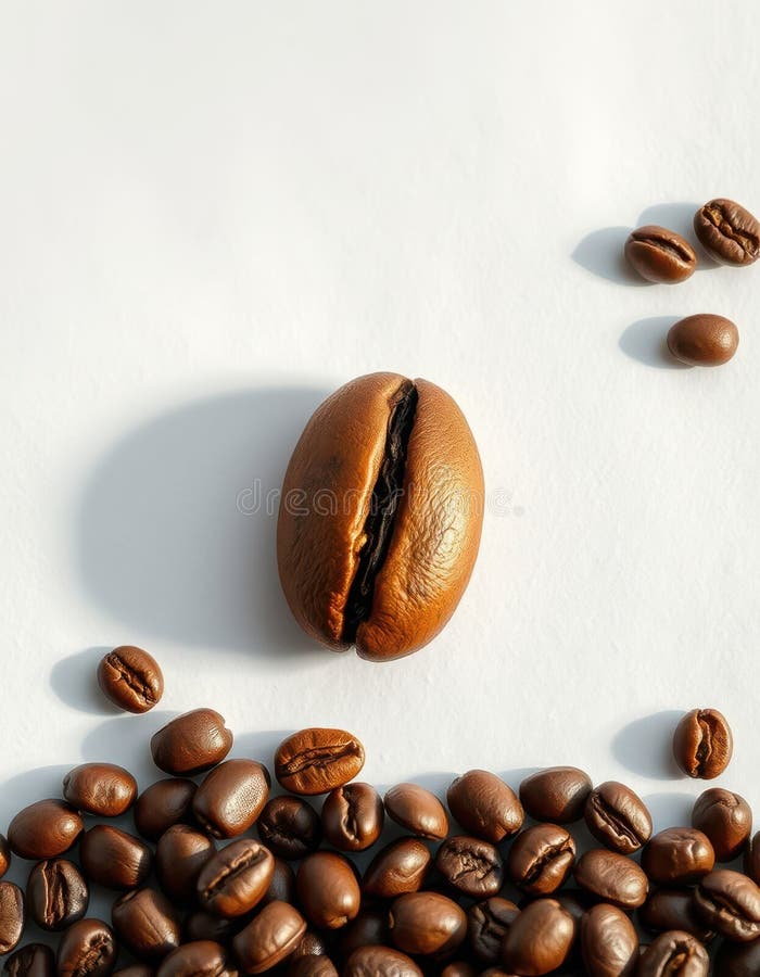Coffee Beans Scattered on a Light Surface Showcasing a Single Whole ...