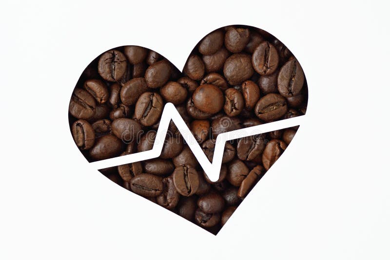 Coffee Beans in the Shape of Heart with Cardiogram Line Stock Photo ...