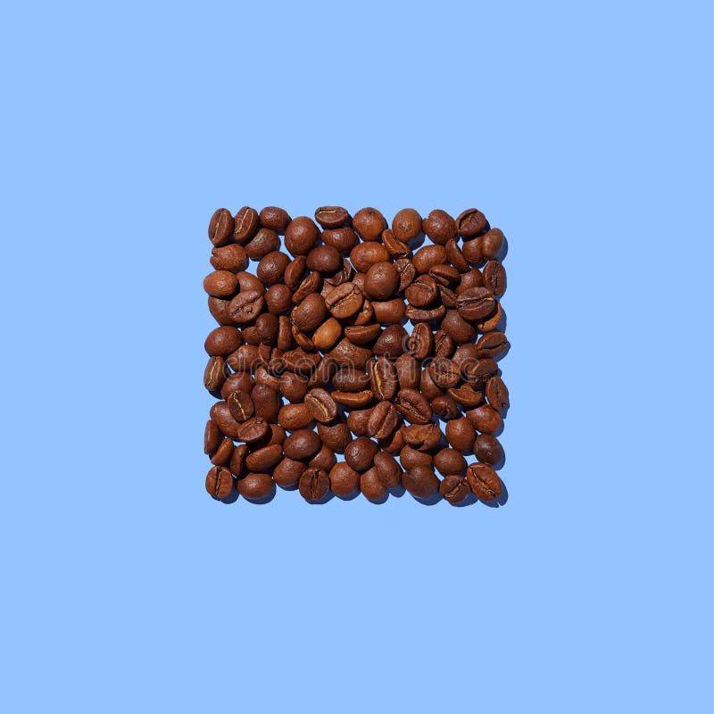 Coffee Beans in the Shape of a Square Isolated on a Blue Background ...