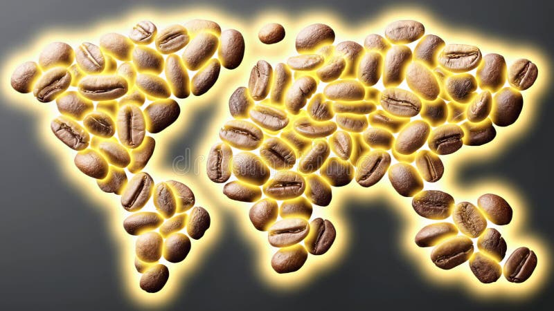 Coffee Beans Shaped Like a World Map on a Dark Background Stock Video ...