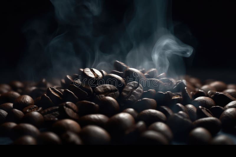 Coffee Beans in Smoke from Coffee on a Dark Background. Generative Ai ...