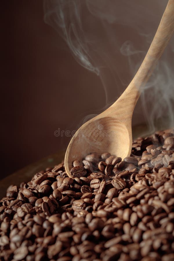 Coffee Beans are Smoky in a Roasting Pan Stock Photo - Image of ...