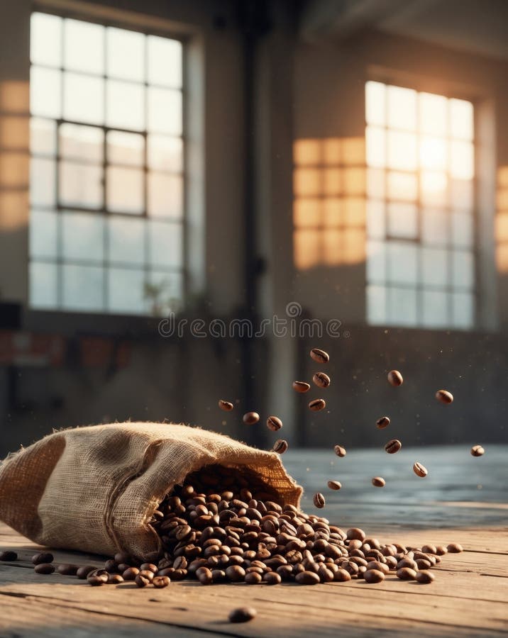 Coffee Beans Spilled from a Burlap Bag on the Warehouse Floor with ...