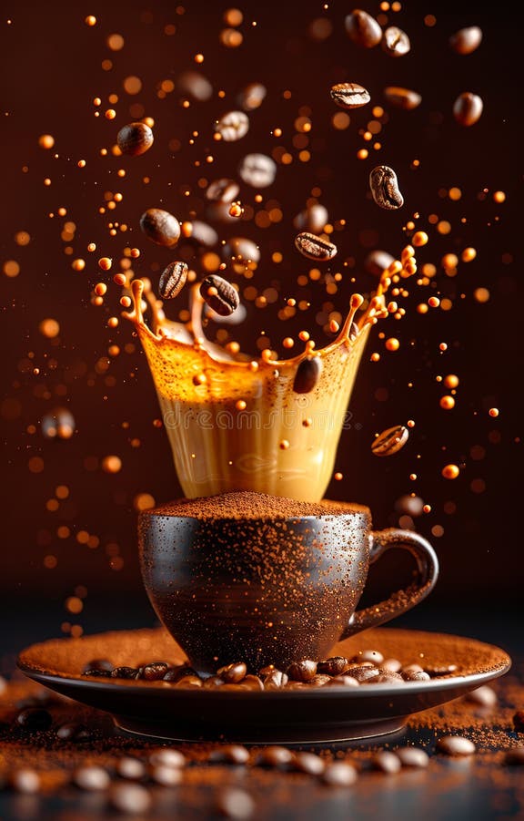 Coffee Beans and Splash of Coffee. a Cup of Coffee with Splash and ...