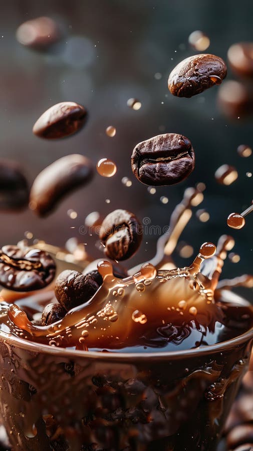 Coffee Beans Splashing into Coffee Stock Photo - Image of dynamic ...