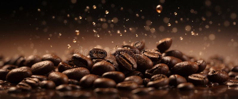 Coffee Beans Splashing in a Brown Liquid. Stock Image - Image of ...