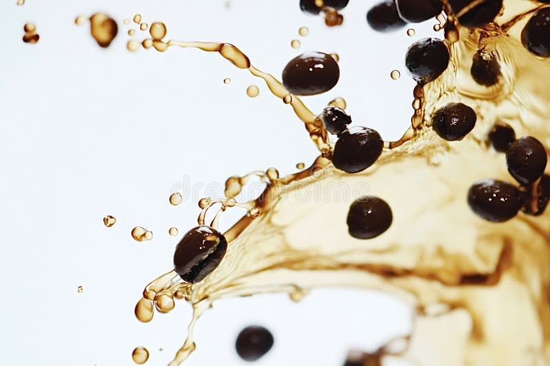 Coffee Beans Splashing with Fresh Coffee on White Background Stock ...