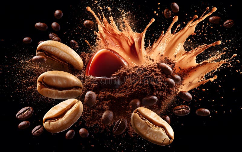 Coffee Beans Splashing Ground Coffee Explosion Royalty Free Image Stock ...