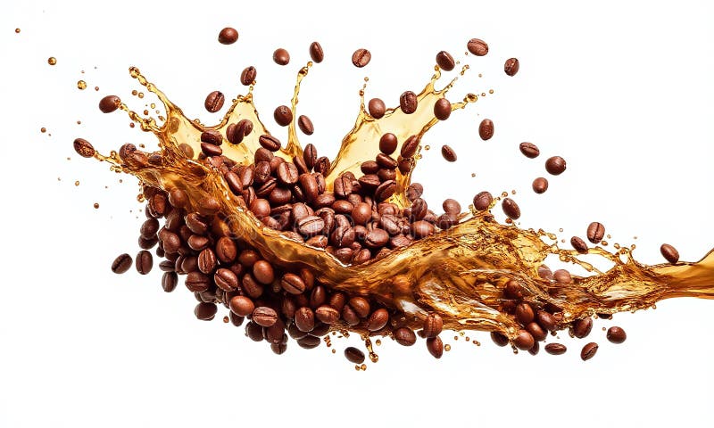 Coffee Beans Splashing in Liquid, Dynamic Motion Stock Illustration ...