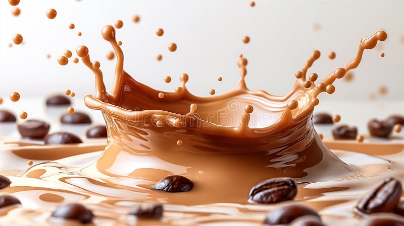 Coffee Beans Splashing in Rich, Dark Liquid at Close-up Angle, Coffee ...