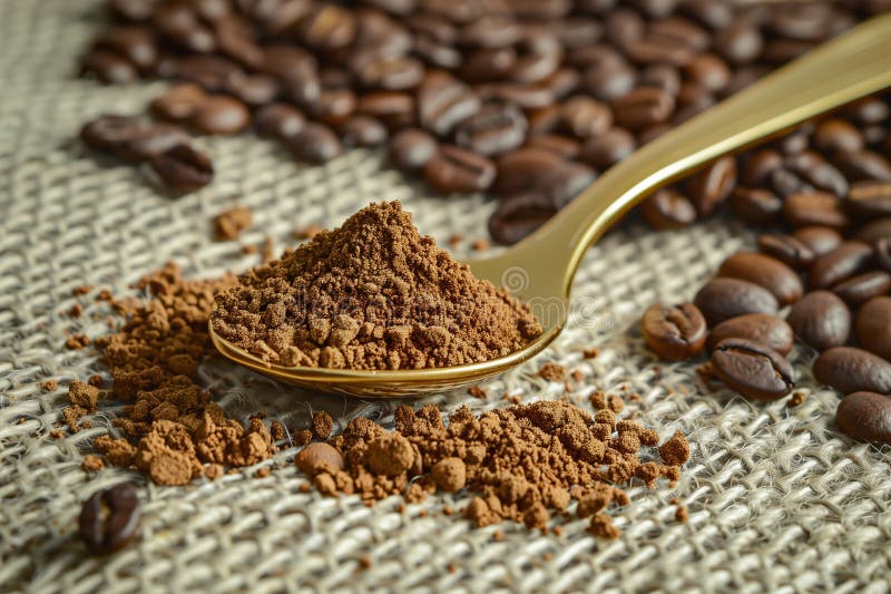 Coffee Beans on Spoon Next To Coffee Bean Pile Stock Image - Image of ...