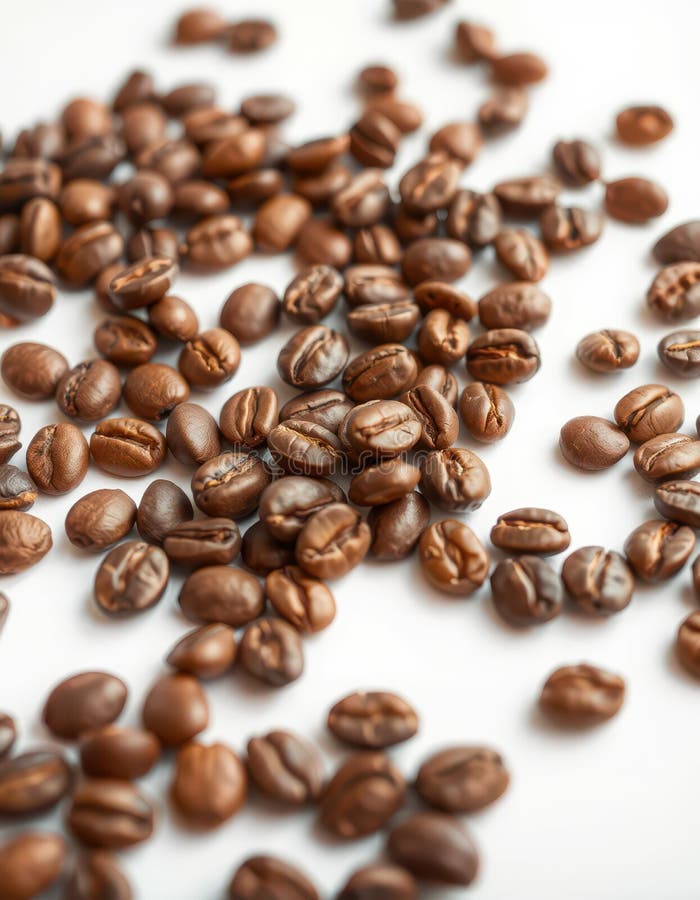 Coffee Beans Spread Out on a White Surface Showcasing Their Rich ...