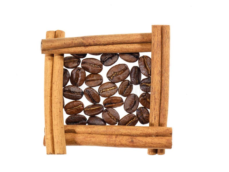 Coffee Beans in Square of Cinnamon Sticks Stock Image - Image of stick ...