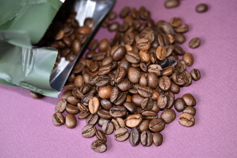 Coffee Beans on the Surface from the Package Stock Image - Image of ...