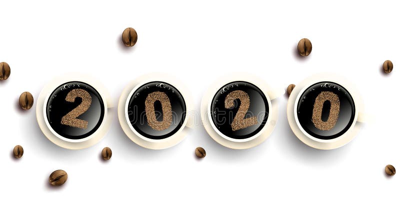 2020 Coffee Beans Text Number Design. Cup of Hot Coffee with Powder ...