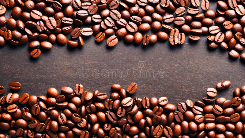 Coffee Beans Top View. Roasted Coffee Beans on Brown Table. Beautiful ...