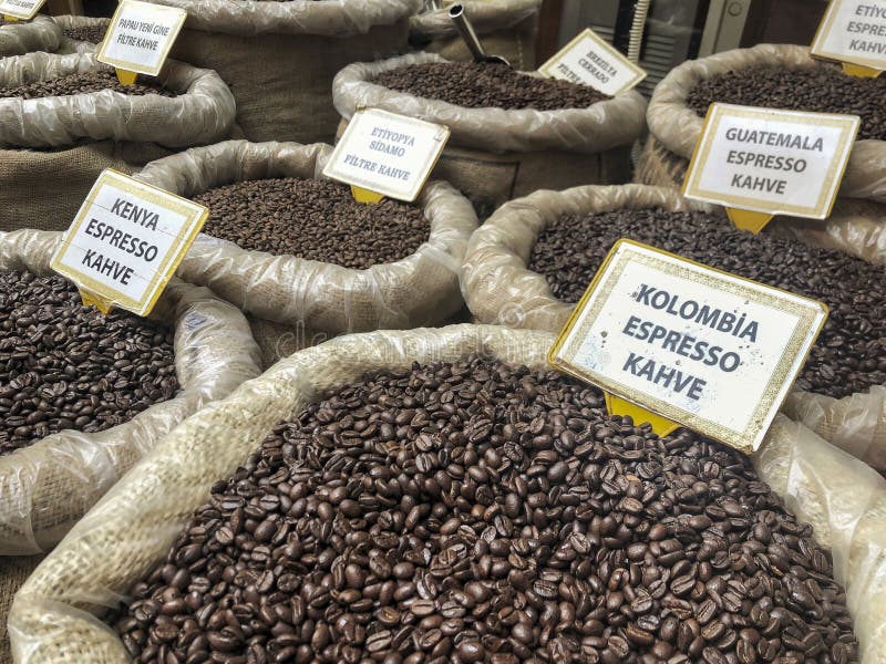 Coffee Beans with Turkish Label Says Espresso Coffee Stock Photo ...
