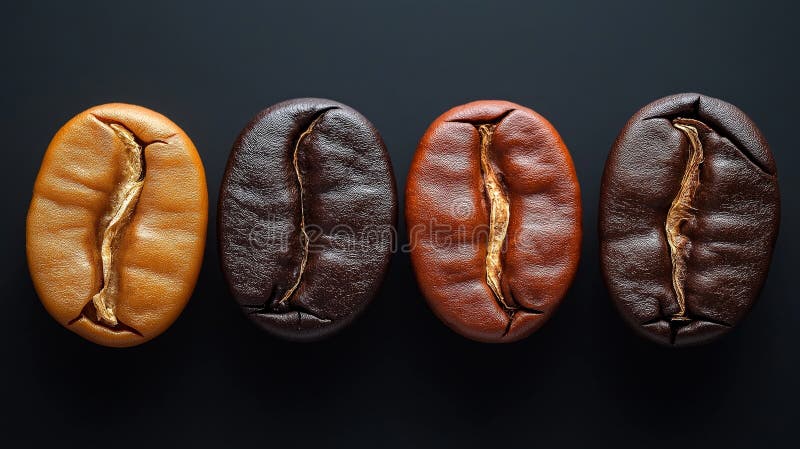Coffee Beans in Various Roast Levels Lined Up for Comparison Stock ...
