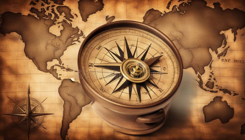 Coffee Beans and Vintage Compass on an Old World Map - Trade and ...