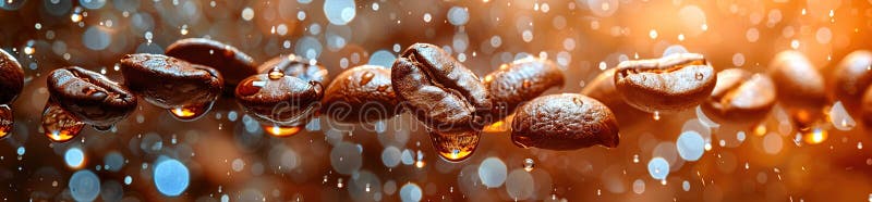 Coffee Beans with Water Drops Stock Illustration - Illustration of drip ...