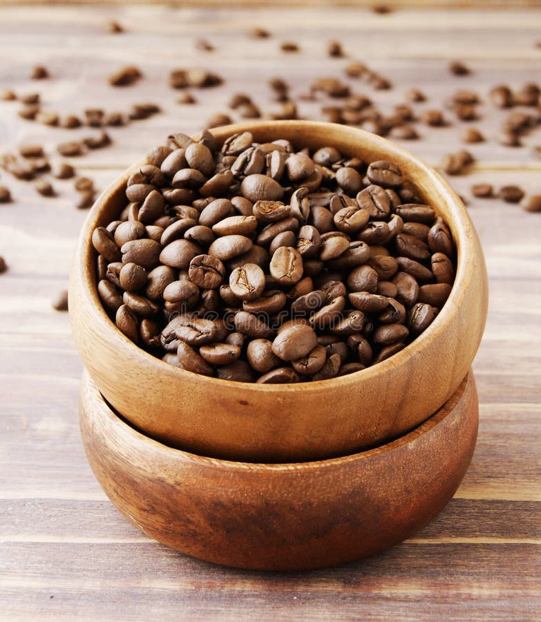 Coffee Beans in a Wooden Bowl Stock Photo - Image of brown, coffee ...
