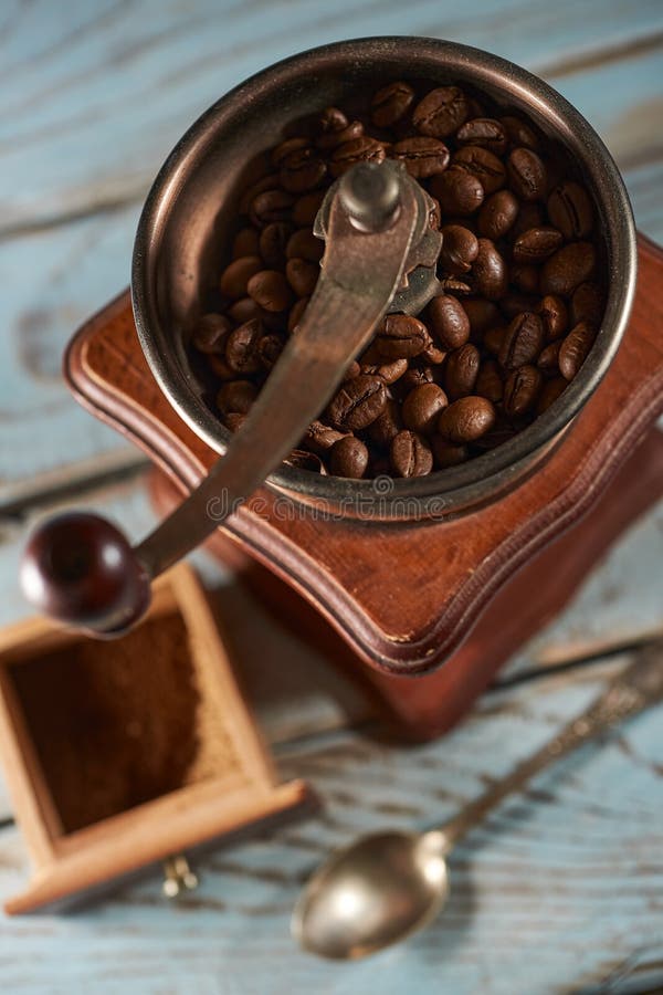 Coffee Beans with Wooden Kitchen Accessories on a Rustic Background ...