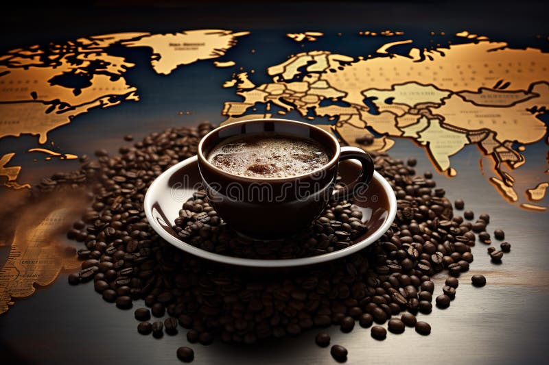 Coffee Beans World Map Illustration Represents International Day of ...