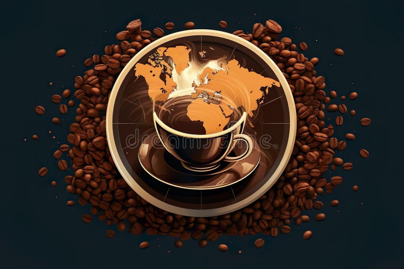Coffee Beans World Map Illustration Represents International Day of ...