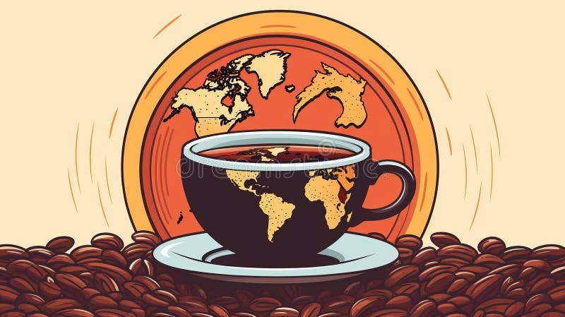 Coffee Beans and World Map Vector Illustration Stock Illustration ...