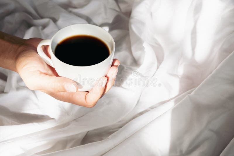 Coffee in Bed. Enjoy Morning at Home Stock Photo - Image of copy ...