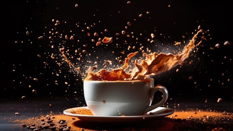 Coffee Beens Exploding Over Cappuccino Cup Background Selective Focus ...