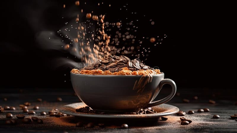 Coffee Beens Exploding Over Cappuccino Cup on Foody Themed Background ...