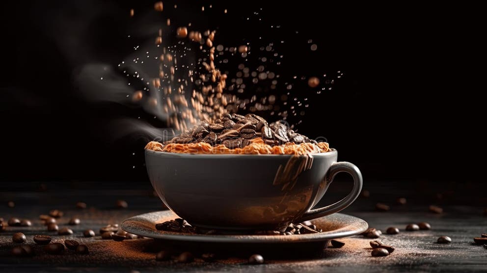 Coffee Beens Exploding Over Cappuccino Cup on Foody Themed Background ...