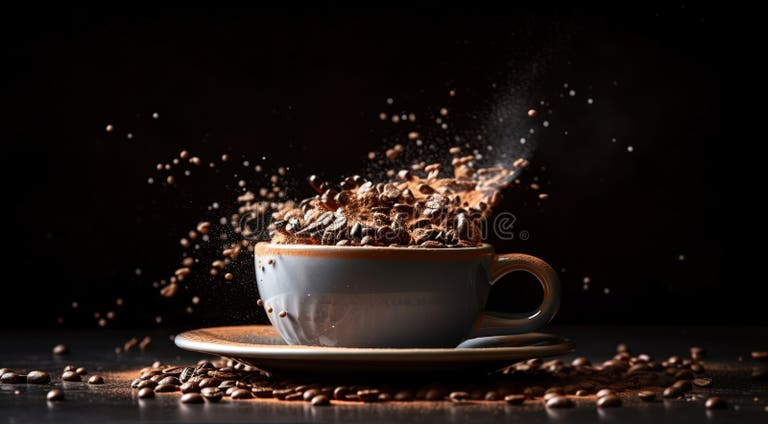 Coffee Beens Exploding Over Cappuccino Cup on Foody Themed Background ...