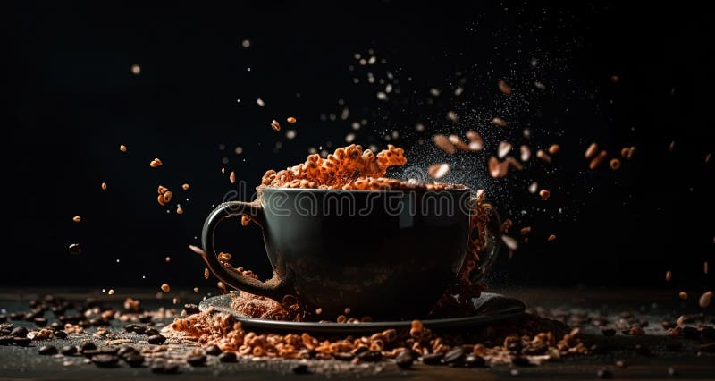 Coffee Beens Exploding Over Cappuccino Cup on Foody Themed Background ...