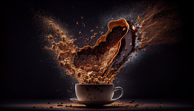 Coffee Beens Exploding Over Cappuccino Cup on Foody Themed Background ...
